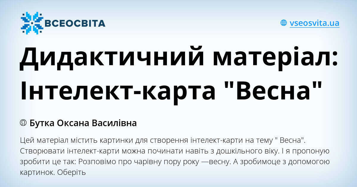 Дидактичний матеріал Інтелект карта Весна Ілюстрації Різне