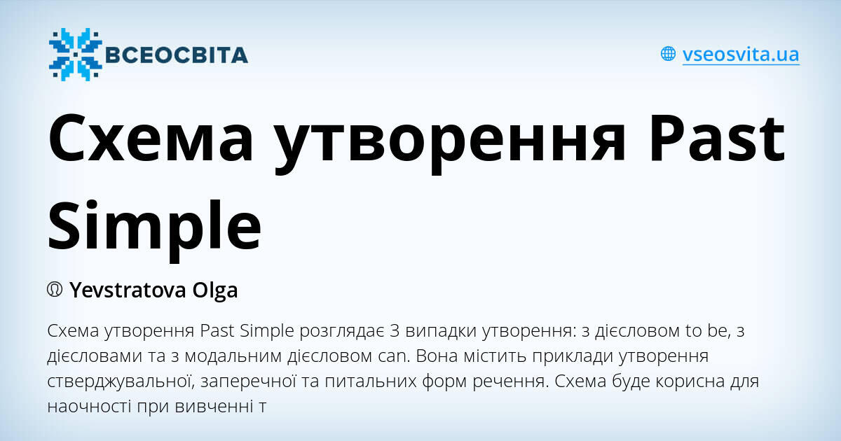 Схема утворення Past Simple | Ілюстрації. Англійська мова