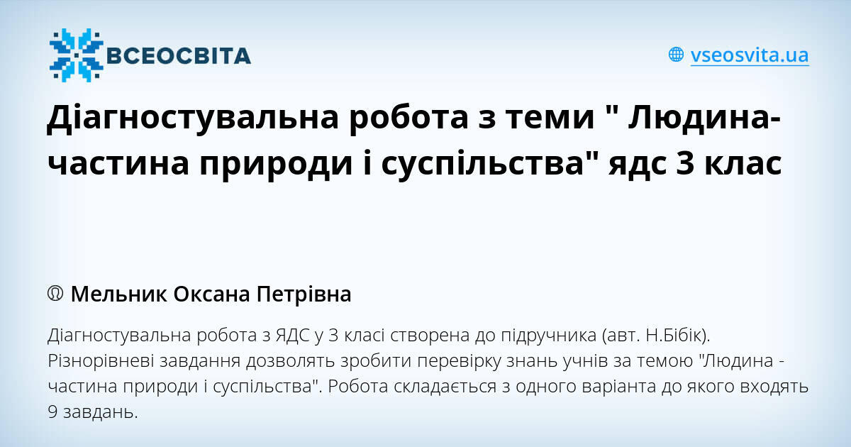 Діагностувальна робота з теми " Людина- частина природи і суспільства ...