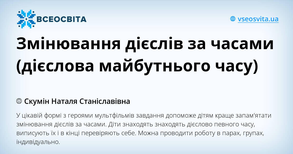 Змінювання дієслів за часами дієслова майбутнього часу Презентація Українська мова