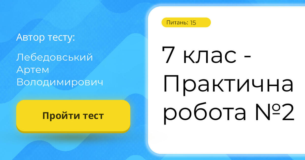 7 клас Практична робота №2 Тест на 15 запитань Географія