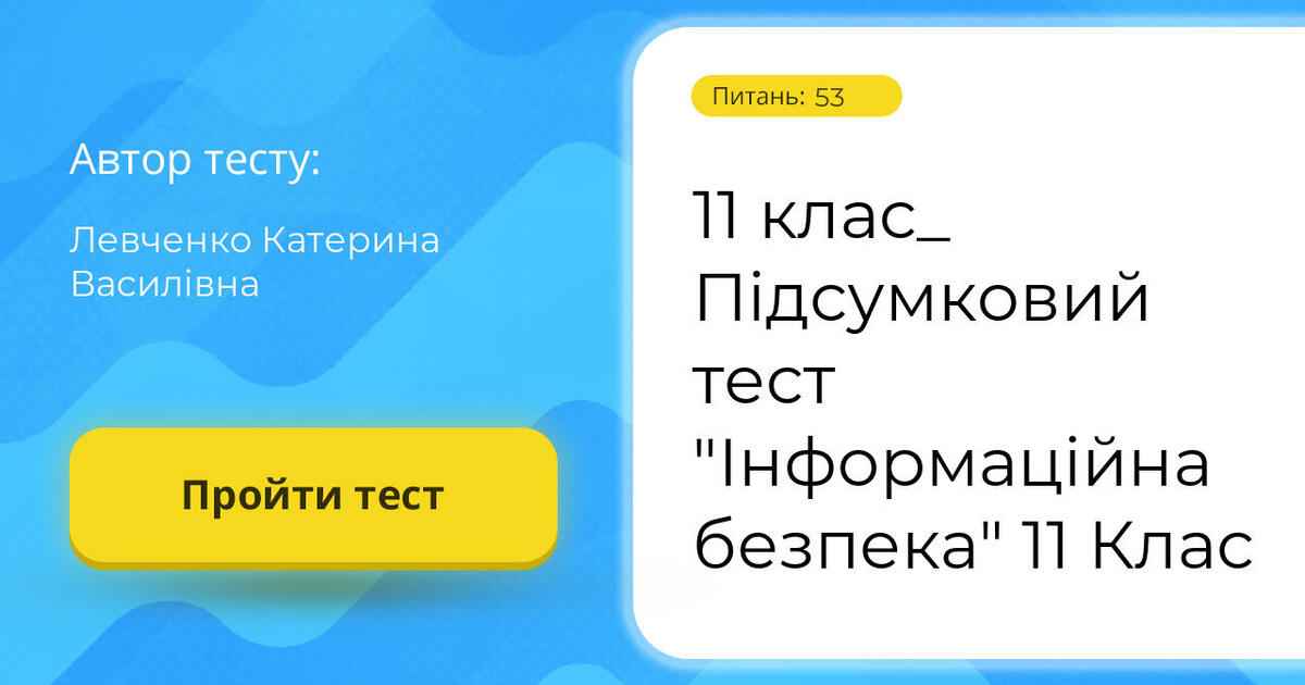 11 клас Підсумковий тест Інформаційна безпека 11 Клас Тест на 53 запитання Інформатика