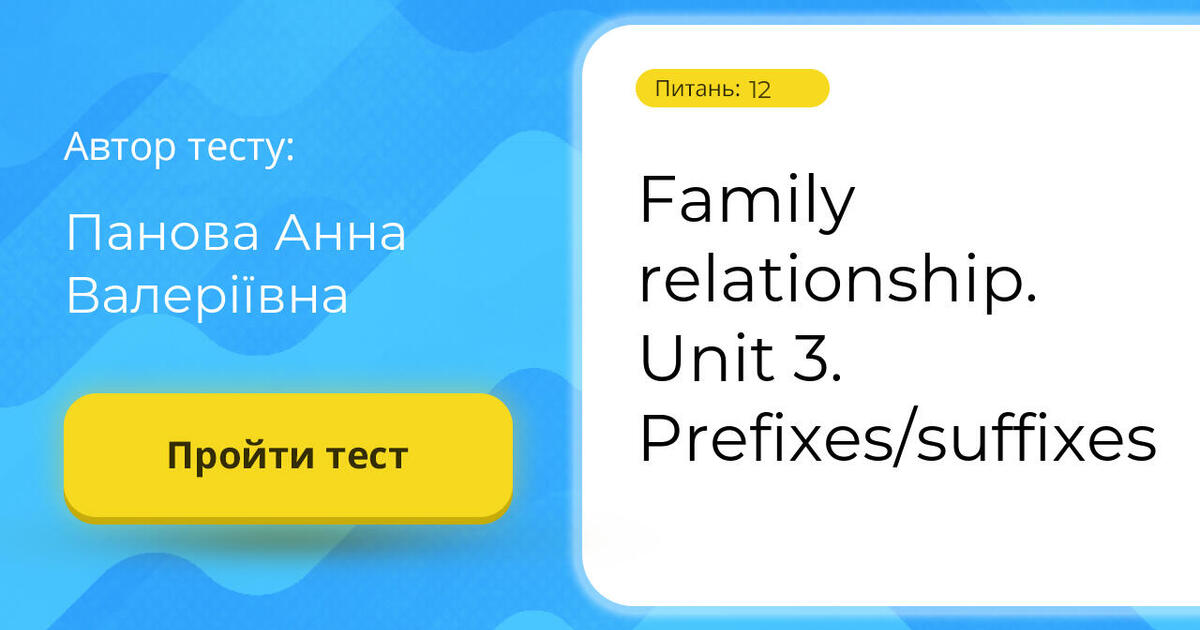 Family relationship. Unit 3. Prefixes/suffixes | Тест на 12 запитань ...
