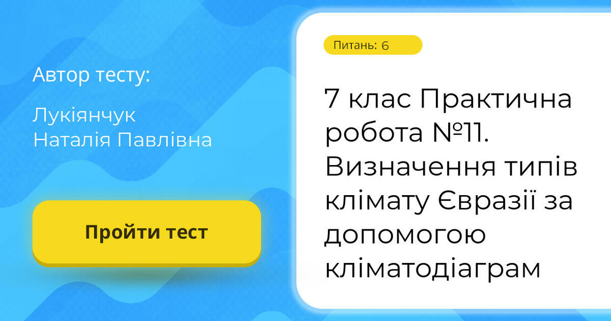 7 клас Практична робота №11 Визначення типів клімату Євразії за допомогою кліматодіаграм Тест