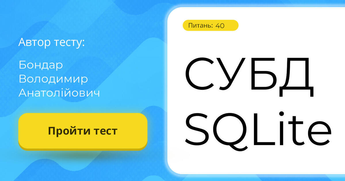 СУБД SQLite | Тест на 40 запитань. Інформатика
