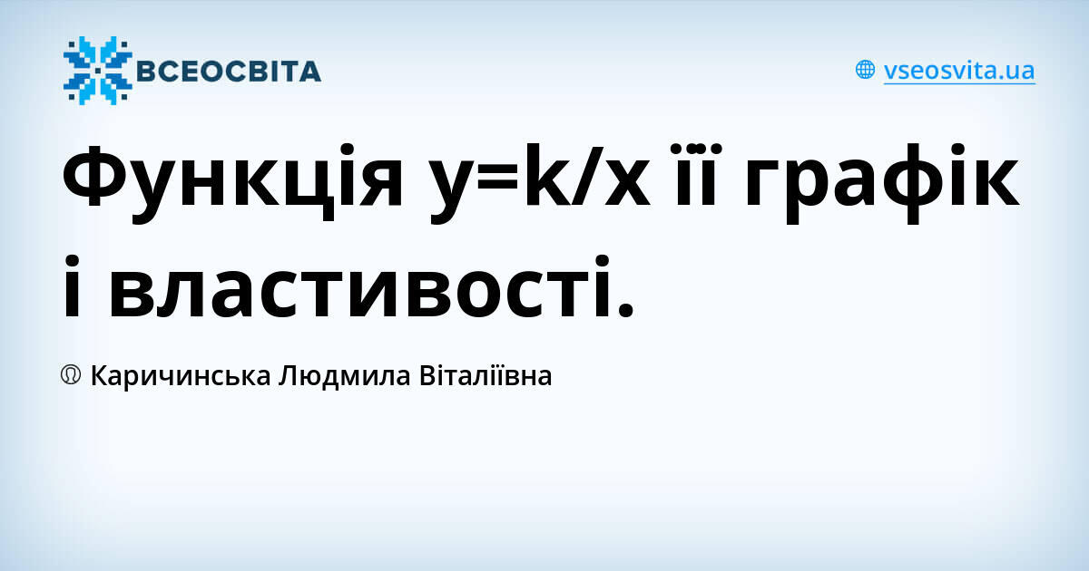 Функція Y K X її графік і властивості Урок на 1 завдання Алгебра